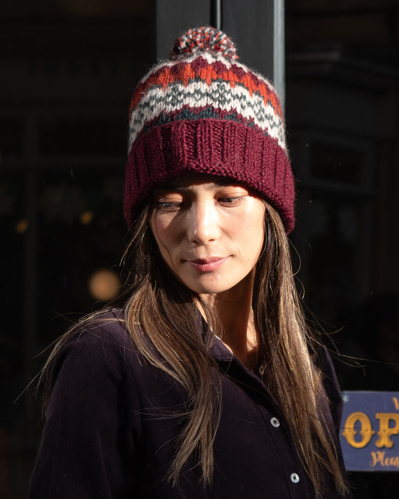 Astrid Fair Isle Knitted Wool Bobble Hat | by BIBICO