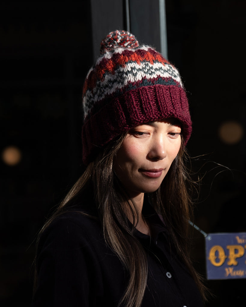 Astrid Fair Isle Knitted Wool Bobble Hat | by BIBICO