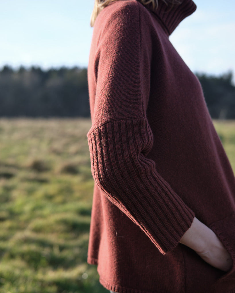 Adela Red Rust Oversized Turtle Neck Wool Jumper | By BIBICO