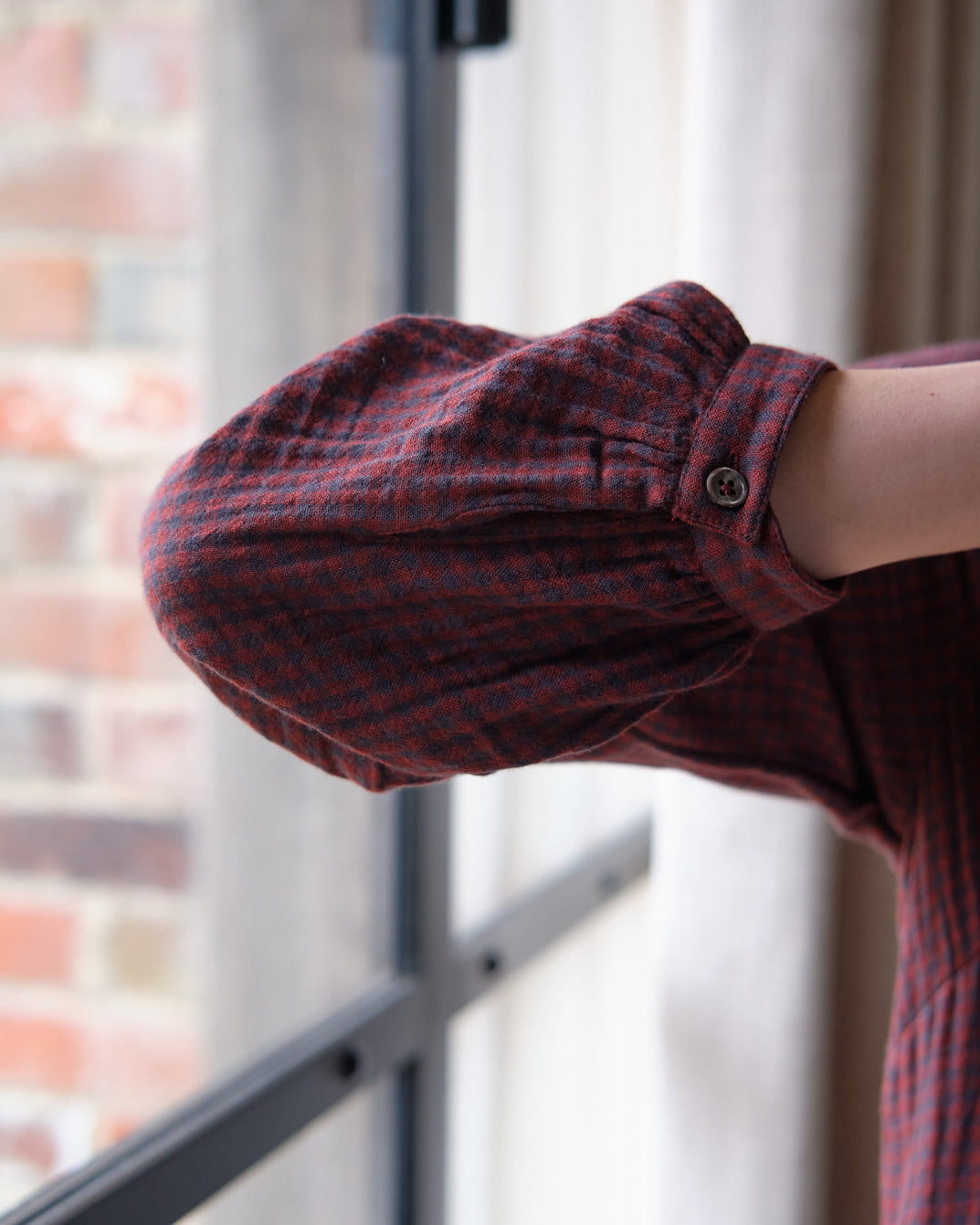 Bea Red Small Checked Cotton Shirt Dress | By BIBICO