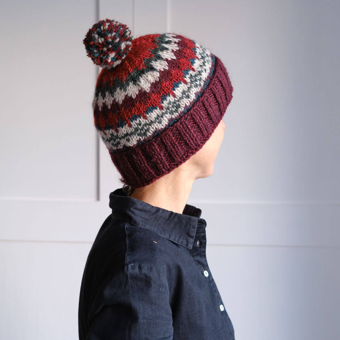 Astrid Fair Isle Knitted Wool Bobble Hat | by BIBICO